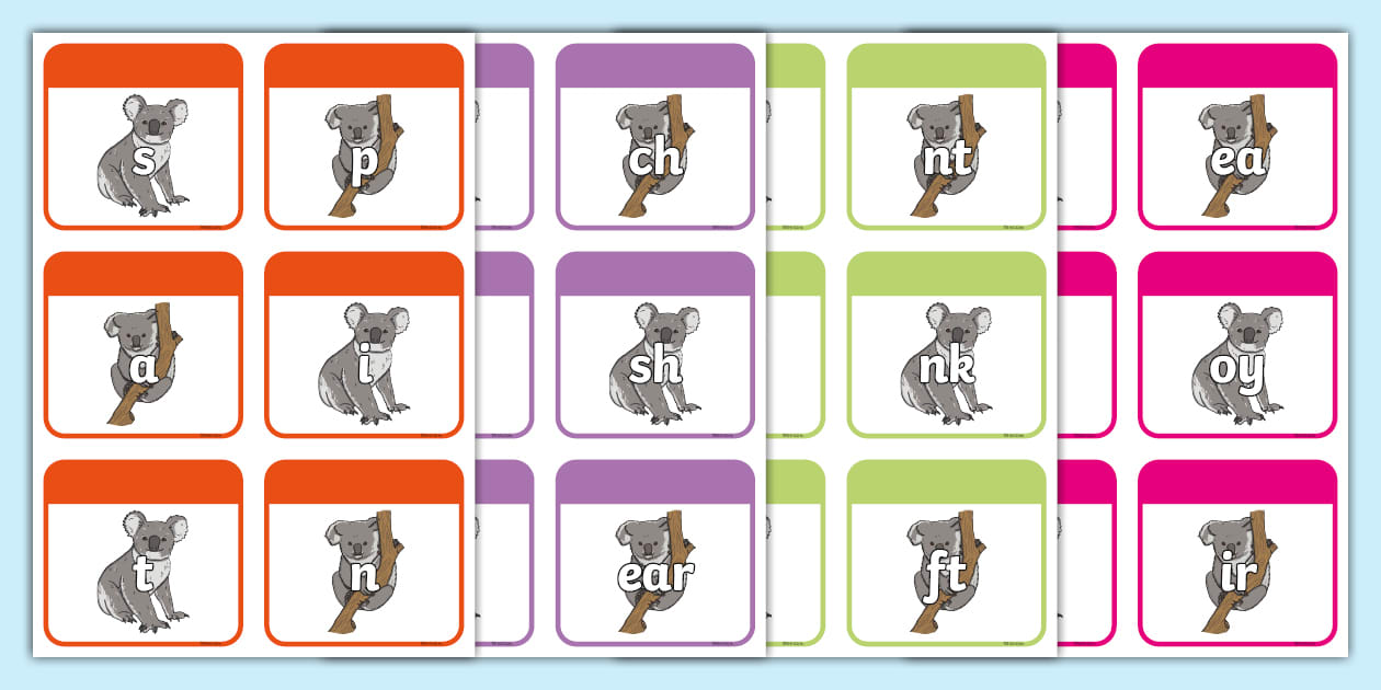 Phase 2 to 5 Phonemes on Koalas Flashcards (professor feito)