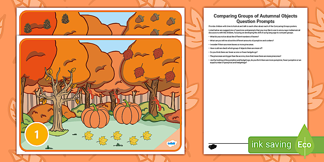 Comparing Groups of Autumnal Objects Maths Posters and Question Prompts