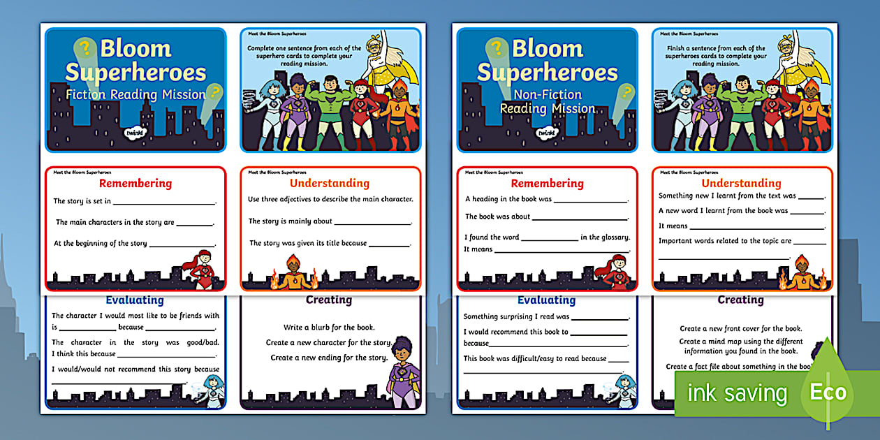 Bloom's Taxonomy - First Level Reading Challenge Cards
