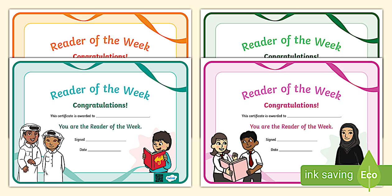 Reader of the Week Certificate (teacher made) - Twinkl