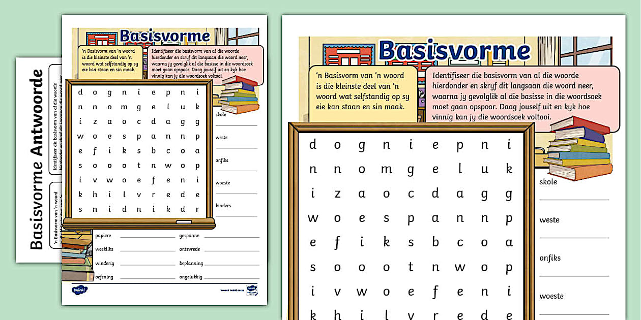 Basisvorme in Afrikaans Woordsoek Oefening - Twinkl