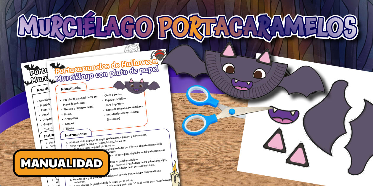 Manualidad: Portacaramelos de Halloween - Murciélago con plato de papel