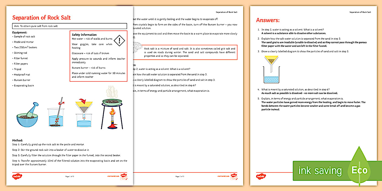 Black and White Separation of Rock Salt Investigation Instruction Sheet