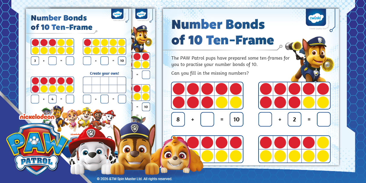 👉 PAW Patrol: Number Bonds of 10 Ten-Frame Activity