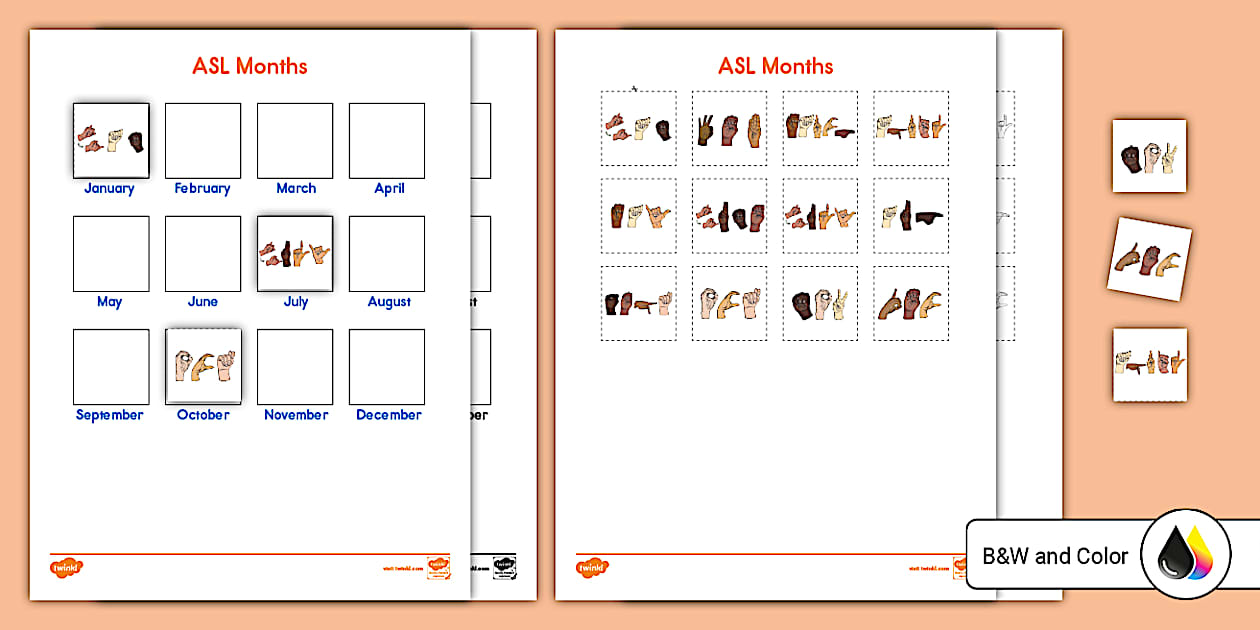 ASL Months of the Year Cut and Paste Worksheet - Twinkl