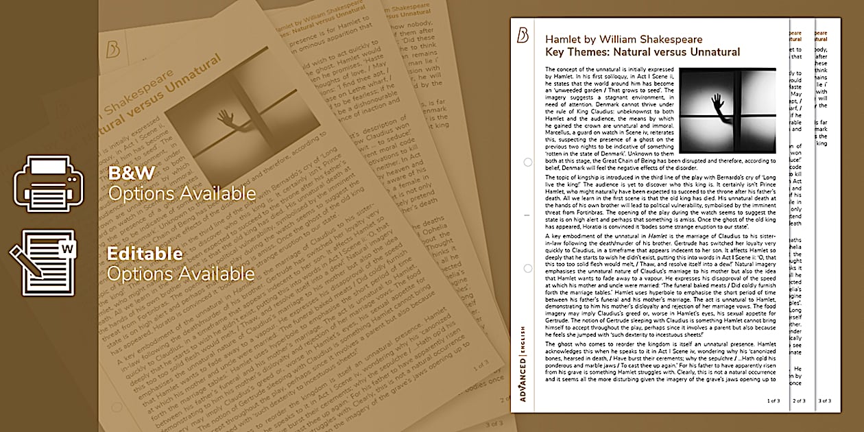 Hamlet Revision: Natural versus Unnatural (Teacher-Made)