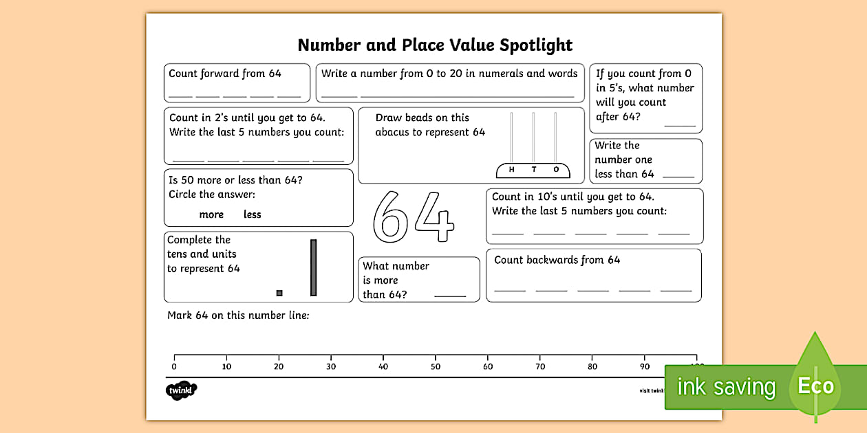 Year 1 Number and Place Value Spotlight Number Worksheet