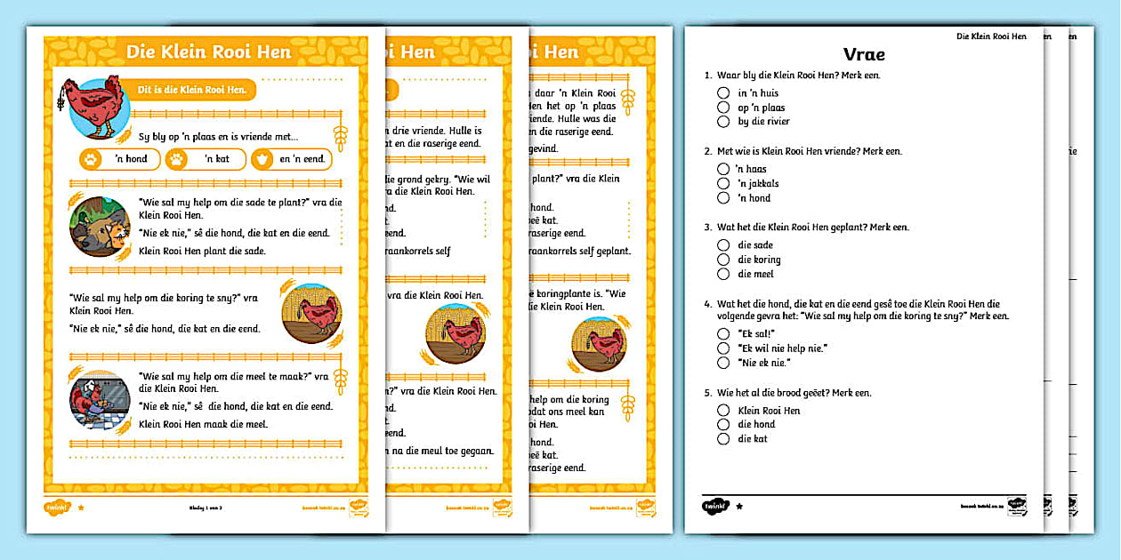 Die Klein Rooi Hen: Gedifferensieerde Lees - Begripstoets