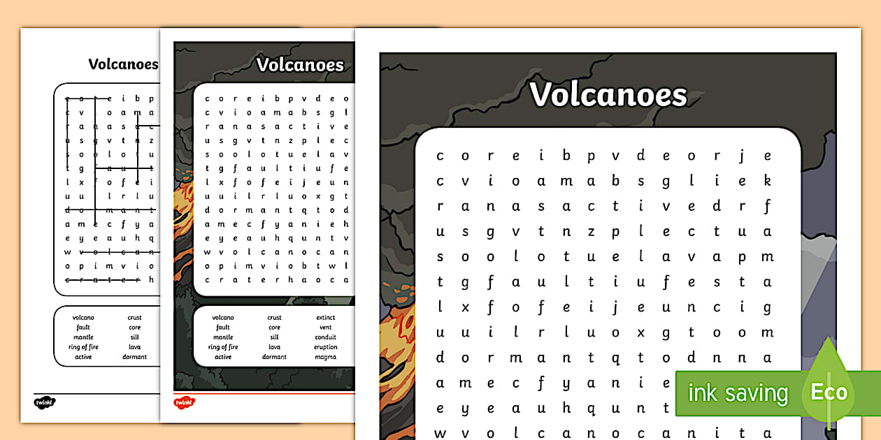 Volcanoes Word Search - Physical Geography - KS2 - Twinkl