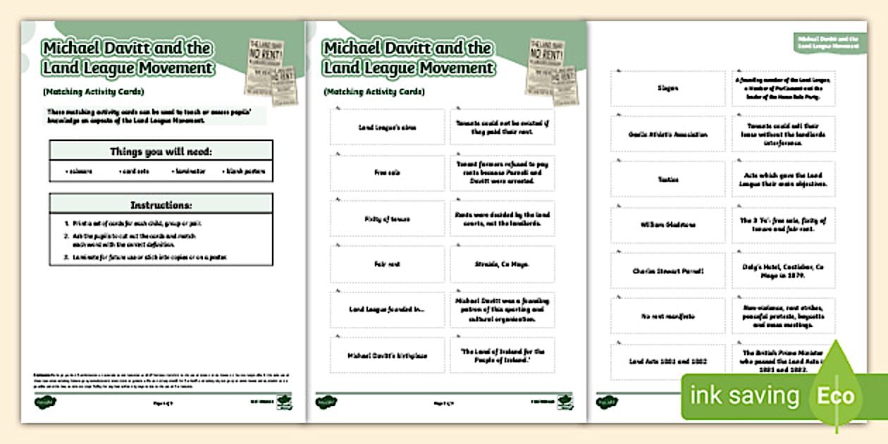 Michael Davitt and the Land League (Matching Activity Cards)