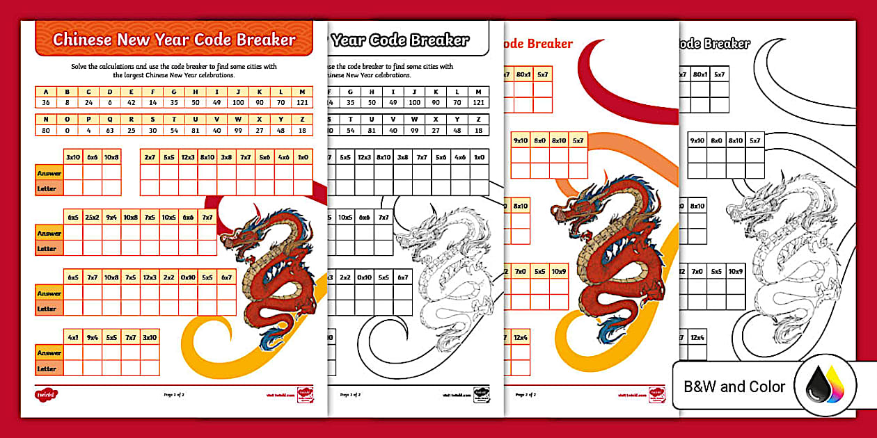 Third Grade Chinese New Year Multiplication Code Breaker