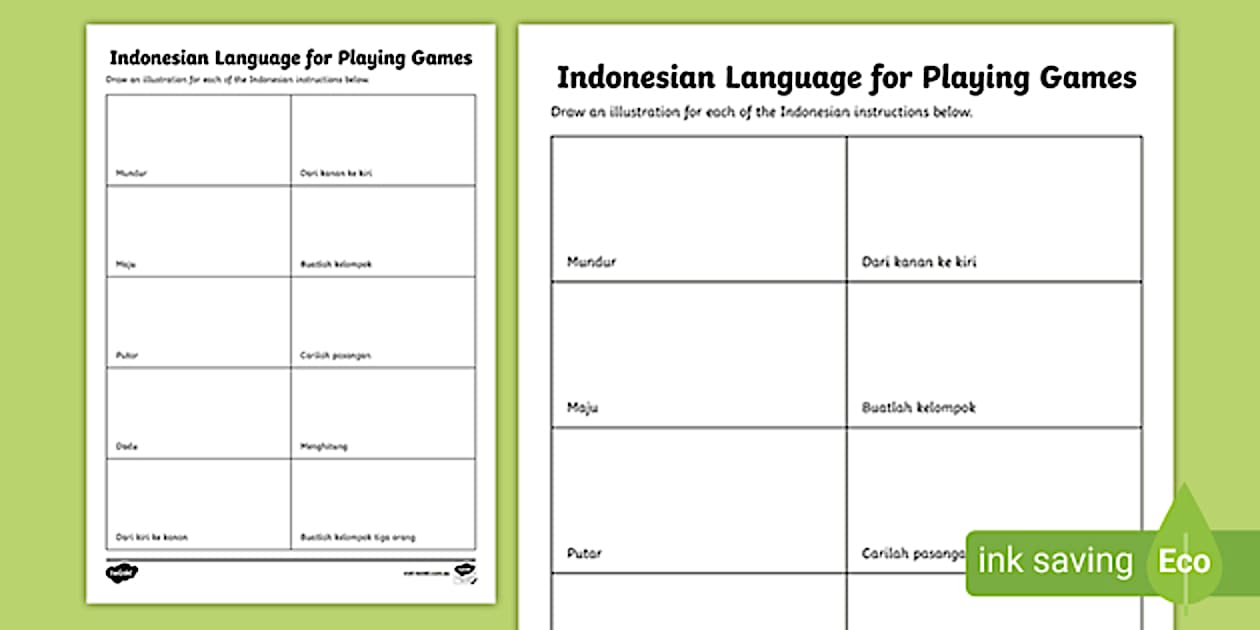 Playing Games Read and Draw Worksheet Indonesian - Twinkl