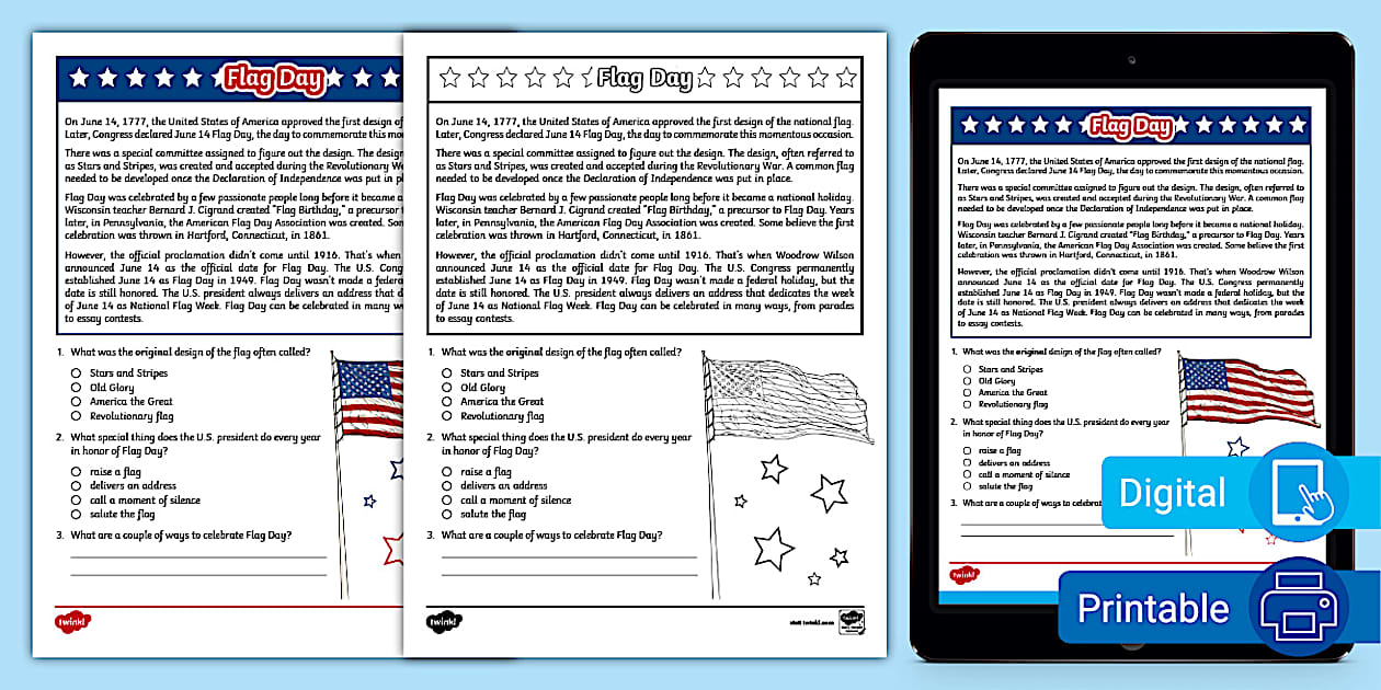 Flag Day Reading Comprehension Worksheets | Twinkl USA