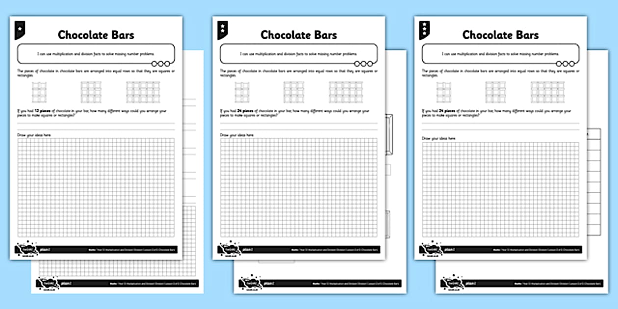 Differentiated Chocolate Bars Missing Number Puzzles Worksheet / Worksheet