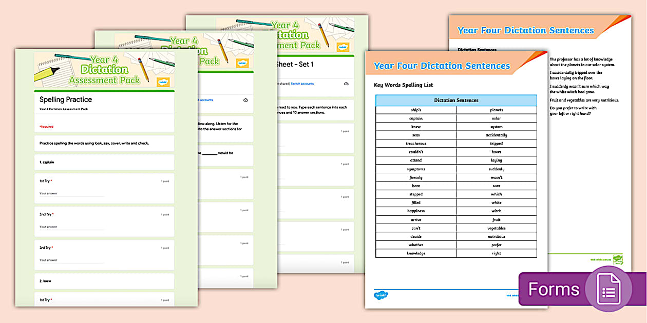 Year 4 Dictation Assessment Google Forms Ι Digital Classroom