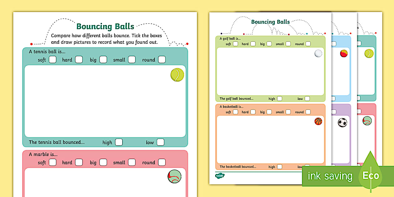 Editable Comparing Bouncing Balls Worksheet - Twinkl