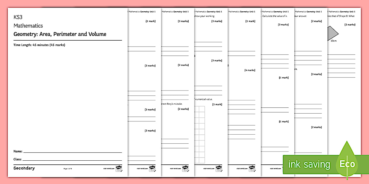 Area, Perimeter and Volume: Assessment Pack | KS3 Maths