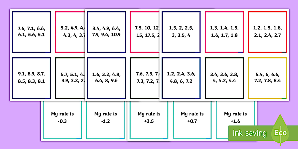 Decimal Number Pattern Rule Matching Cards - Twinkl