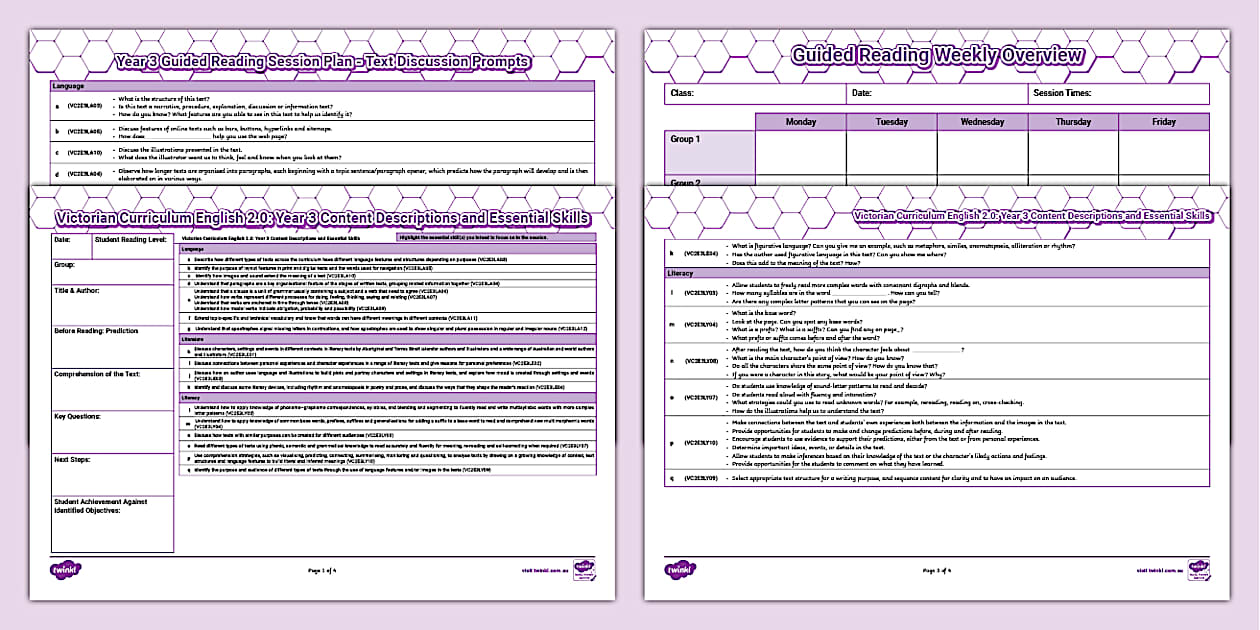 Year 3 Victorian Curriculum Guided Reading Planning Template