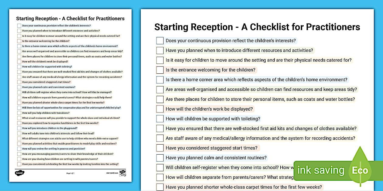 Getting Ready for Reception - A Checklist for Practitioners