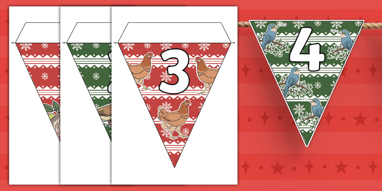 Black and White 12 Days of Christmas Number Bunting - Twinkl