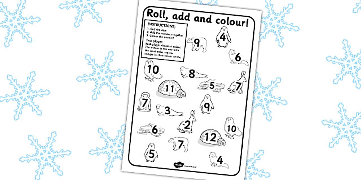 Polar Regions Roll and Colour Worksheet / Worksheet - Twinkl