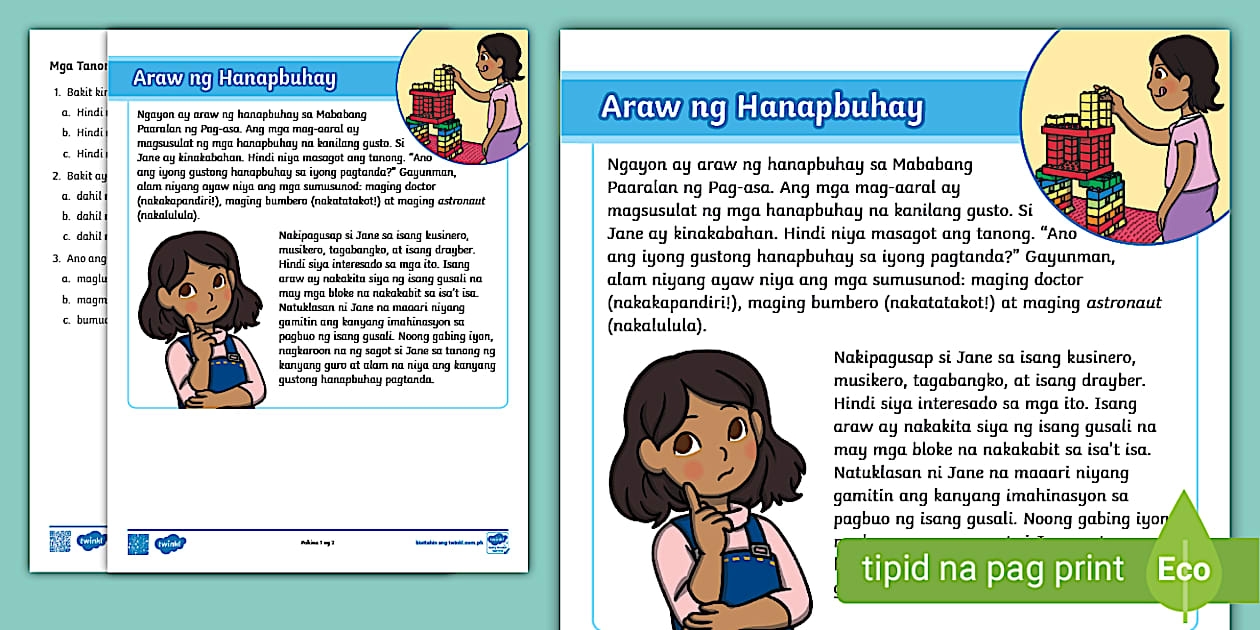 Pagbasa at Pag-unawa: Araw ng Hanapbuhay | Twinkl - Twinkl