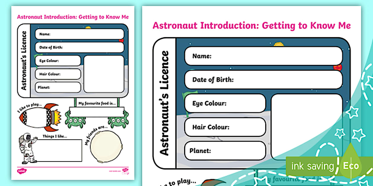 Astronaut Introduction Getting to Know Me (teacher made)