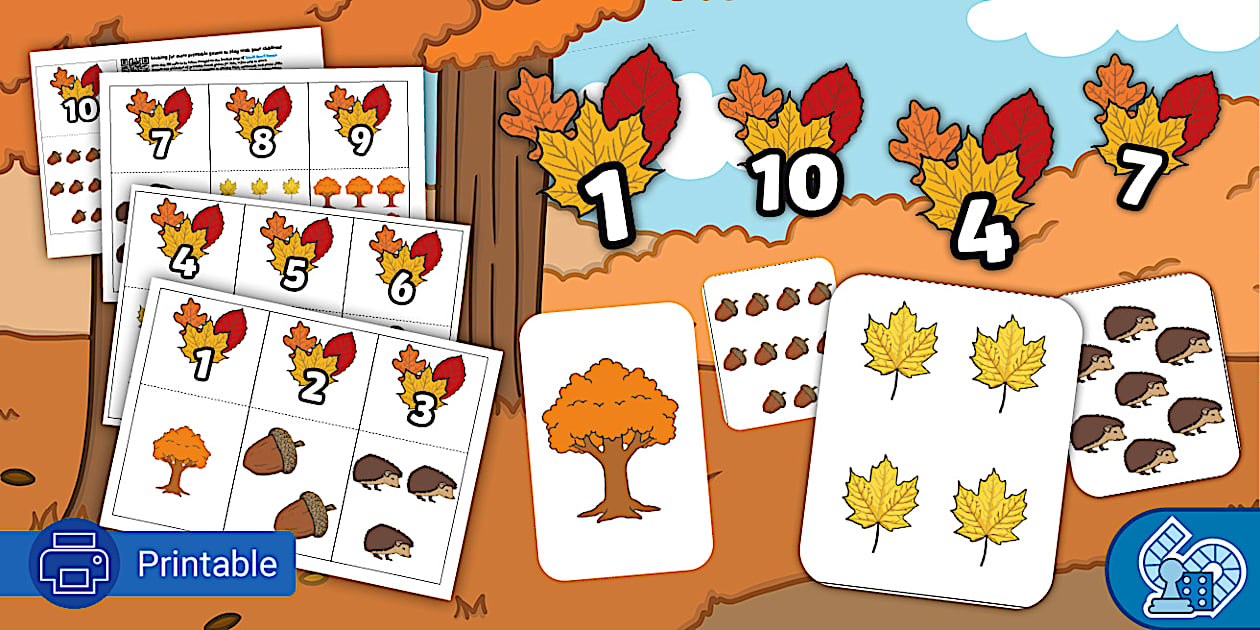 Autumn Number Matching Game (teacher made) - Twinkl