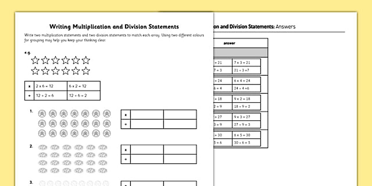 Writing Multiplication and Division Statements Worksheet / Worksheet