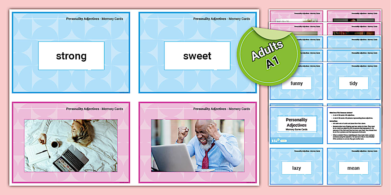 ESL Personality Adjectives Memory Game [Adults, A1] - Twinkl