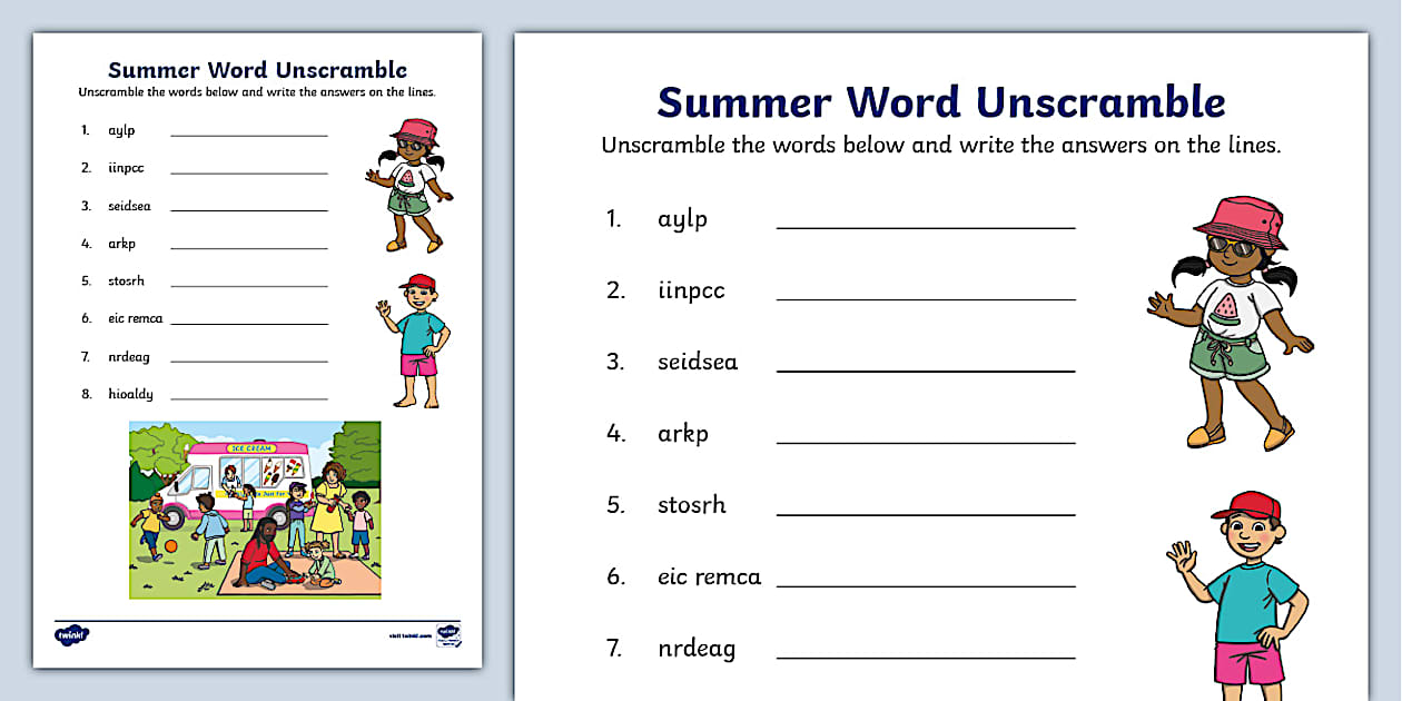 Summer Letter Mix Up: Unscramble Worksheet (teacher made)