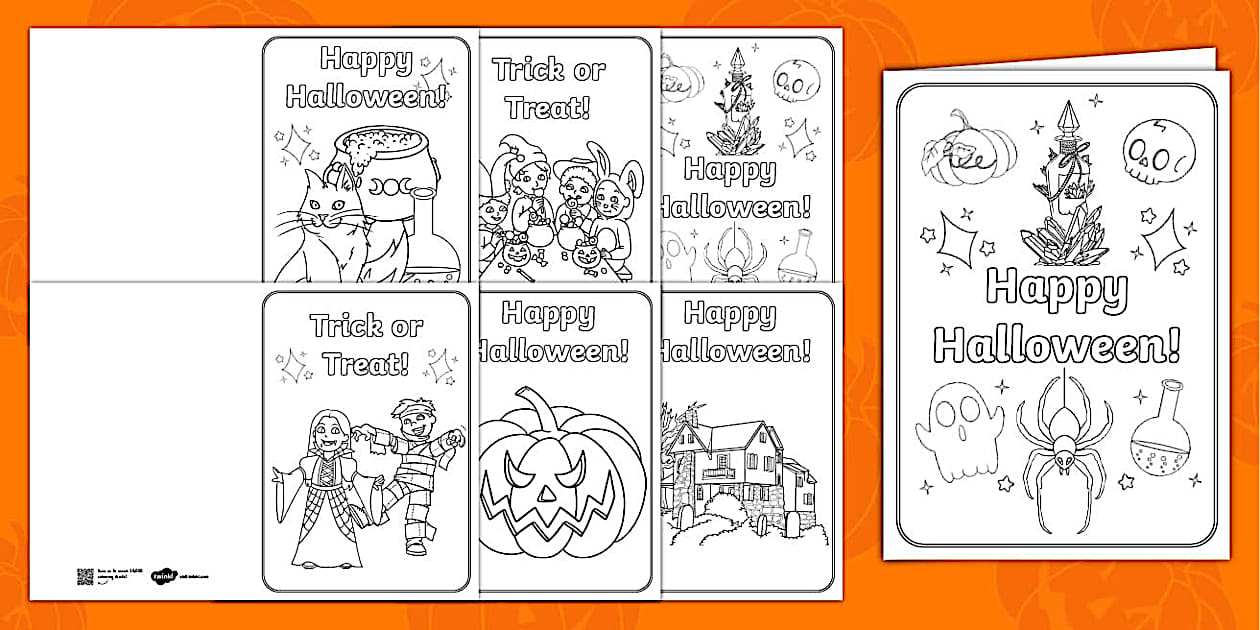 Happy Halloween Coloring In Cards (Teacher-Made) - Twinkl