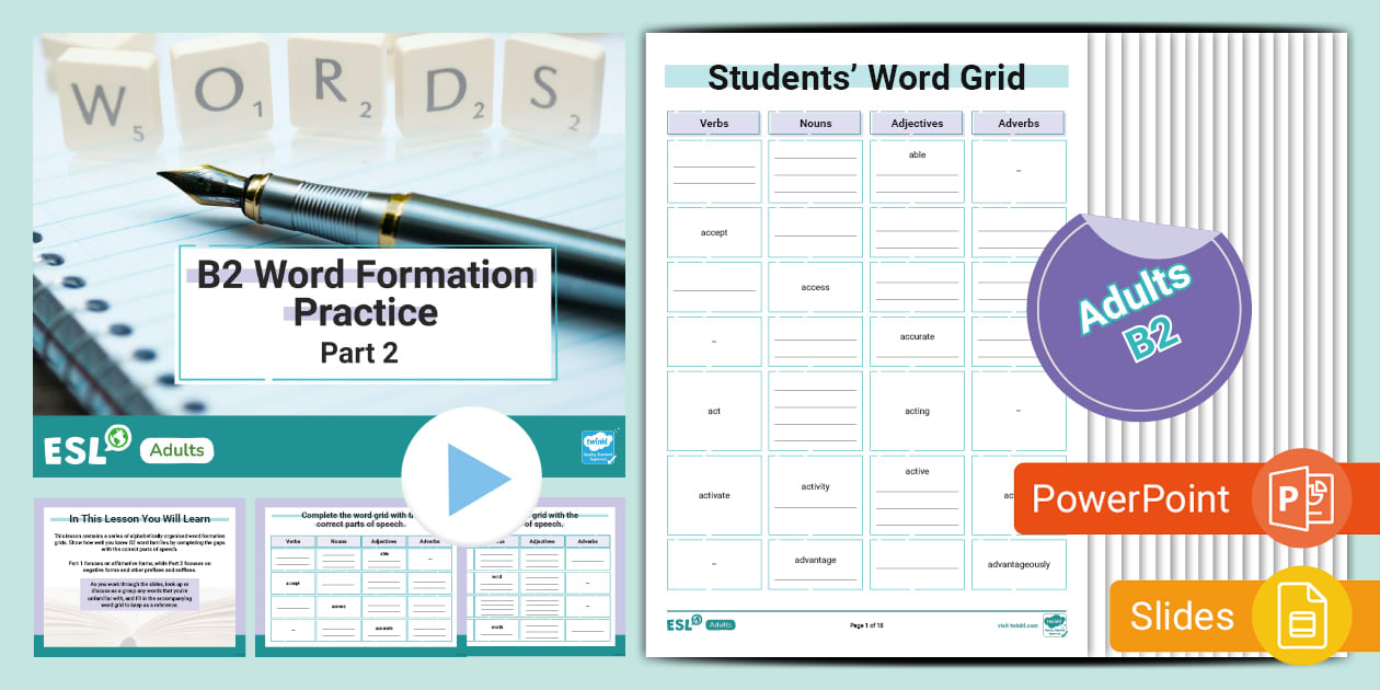 ESL Word Formation PowerPoint: Part 2 [Adults, B2] - Twinkl