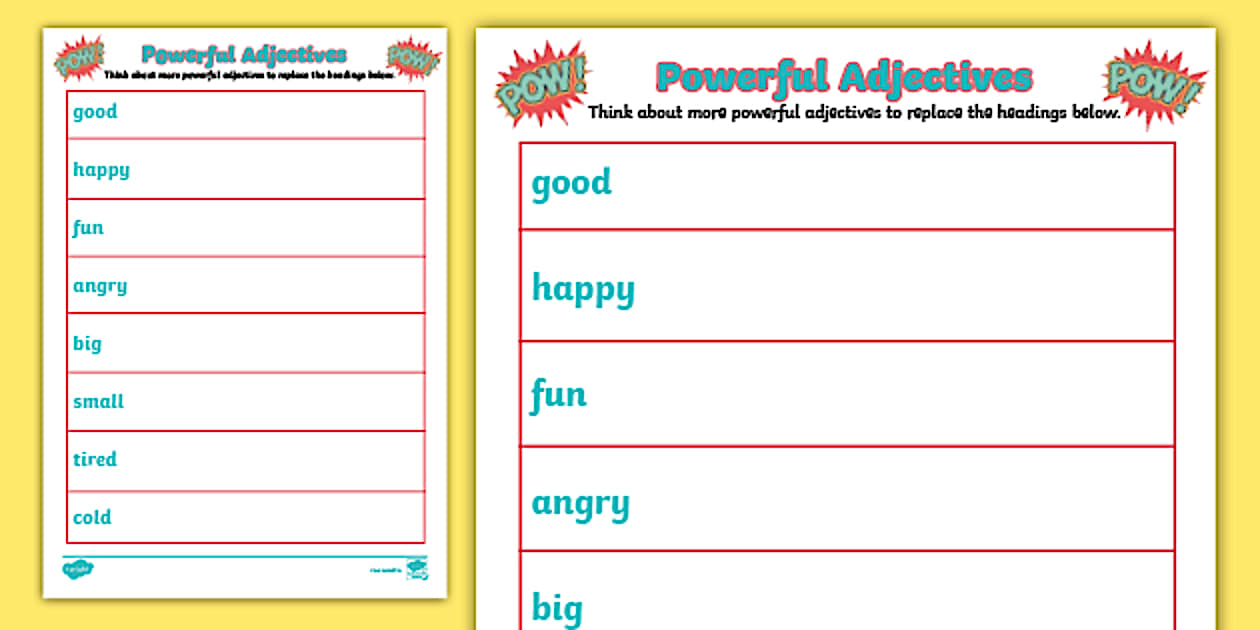 Powerful Adjectives Worksheet