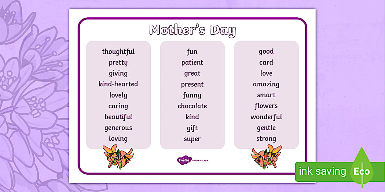 Australia Mother's Day Word Mat (teacher made) - Twinkl