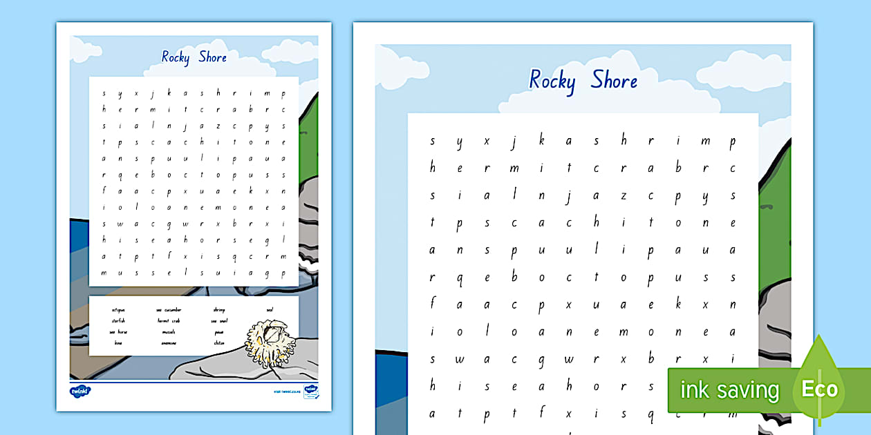 Rocky Shore Word Search (Teacher-Made) - Twinkl