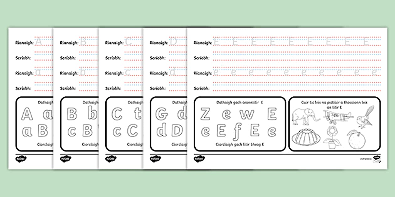 Alphabet Practice Worksheets Gaeilge | Aibítear na Gaeilge