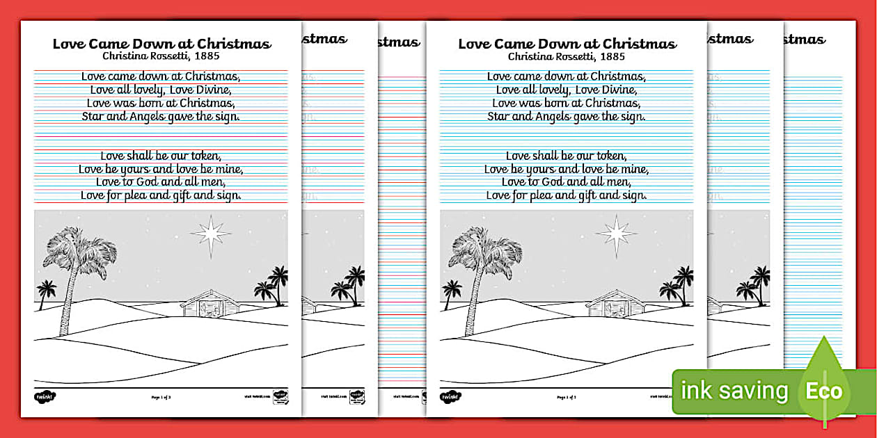 Love Came Down at Christmas Handwriting Practice Worksheet / Worksheet