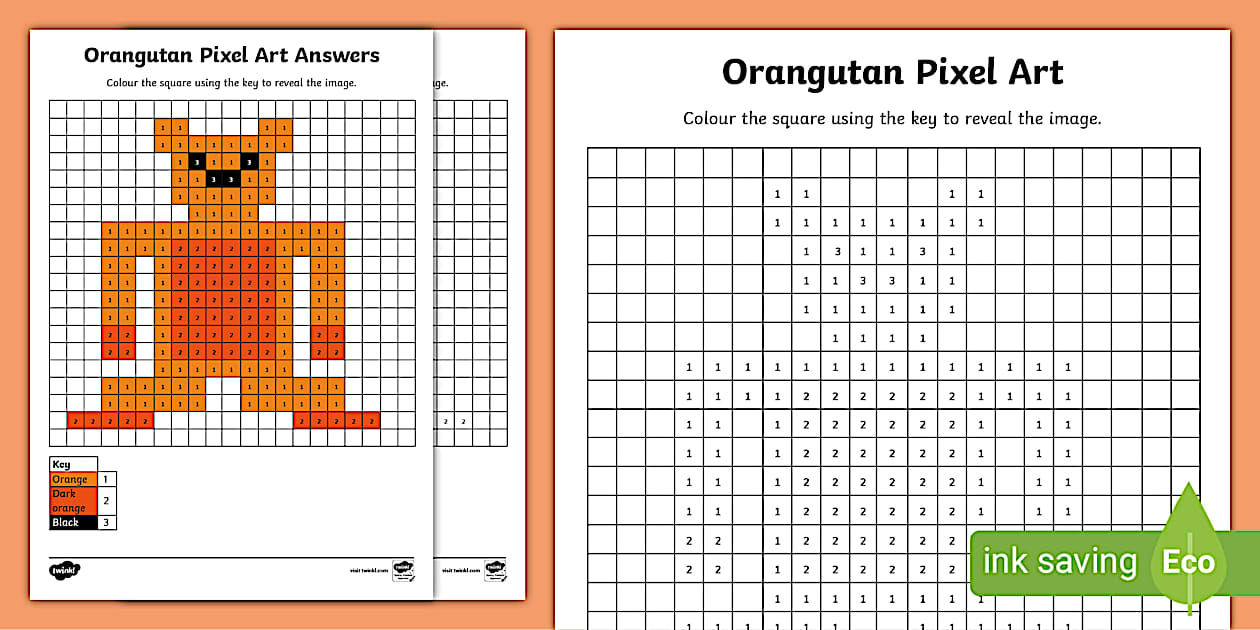 Orangutan Pixel Art Template (teacher made) - Twinkl