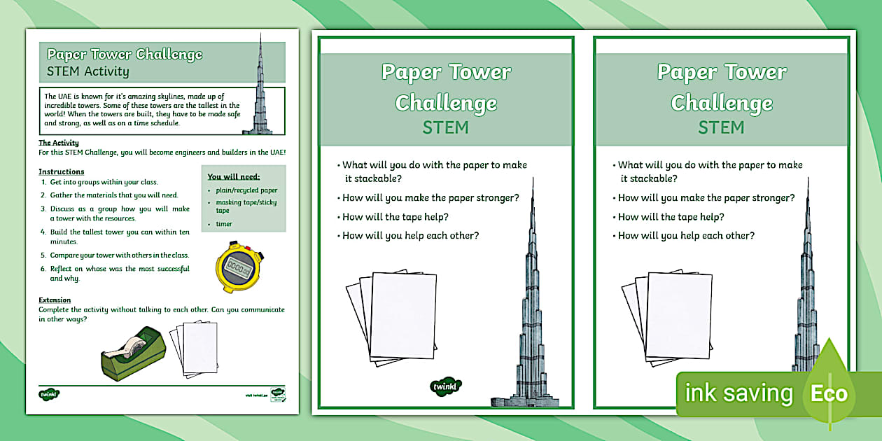UAE STEM Paper Tower - Upper Primary (teacher made) - Twinkl