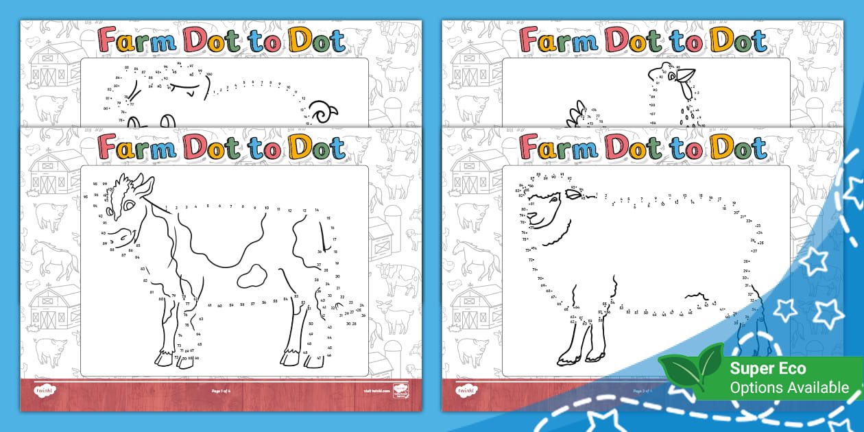 Farm Themed Dot to Dot up to 100 Worksheets - Twinkl