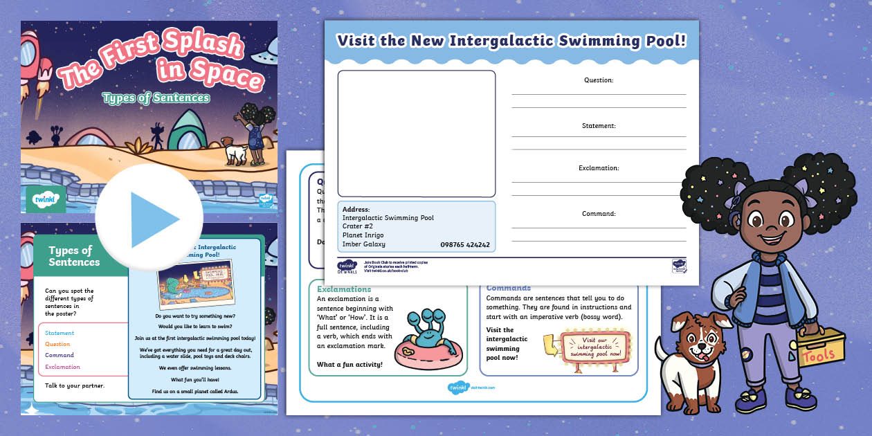 Year 2 The First Splash in Space: Types of Sentences Pack