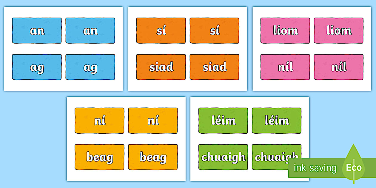 Focail Ardmhinicíochta 1 - 50 Cártaí (teacher made)