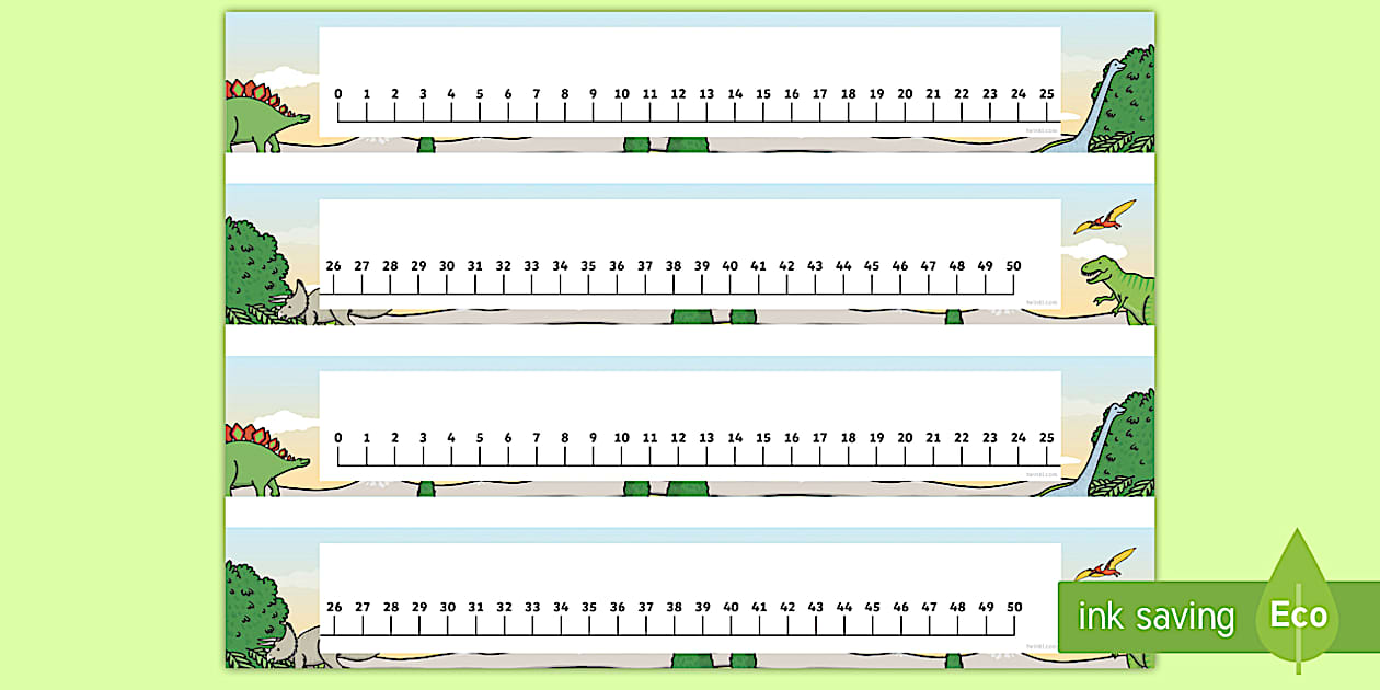 Dinosaurs Number Line (0-50) (teacher made) - Twinkl