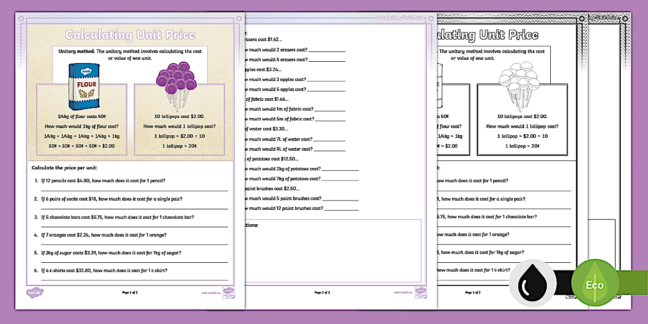 Canadian Money Calculating Unit Price Activity - Twinkl