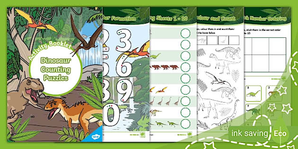 👉 Activity Booklet - Dinosaur Counting Puzzles - Twinkl