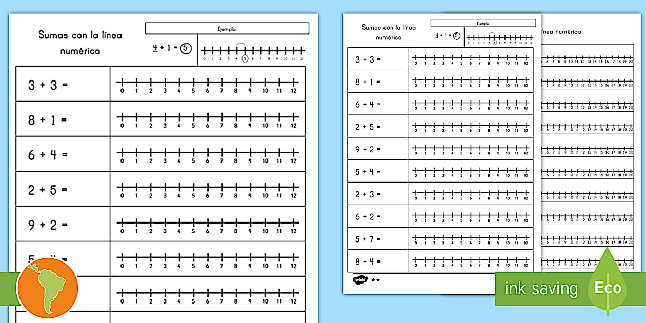 Ficha de actividad: Sumas con la recta numérica - Twinkl