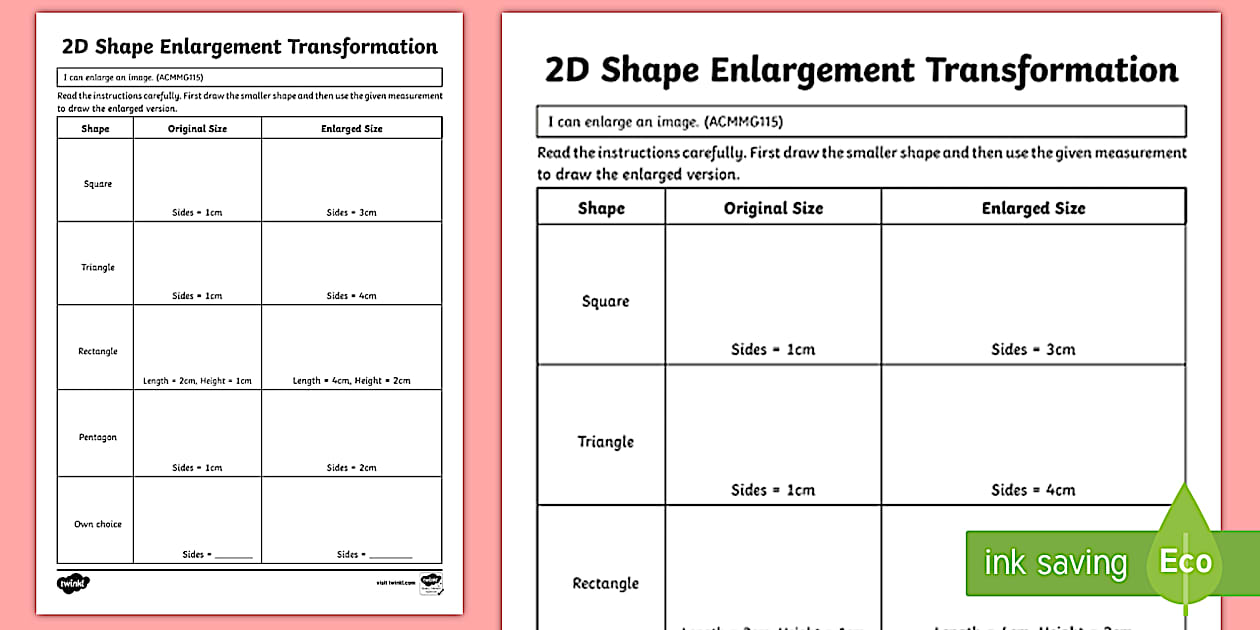 2D Shape Enlargement Transformation Worksheet (teacher made)