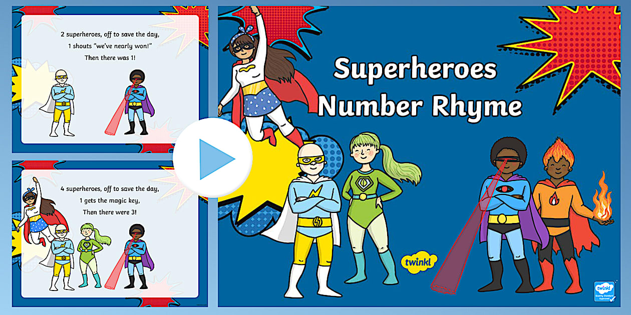 Superheroes Number Rhyme PowerPoint (teacher made) - Twinkl